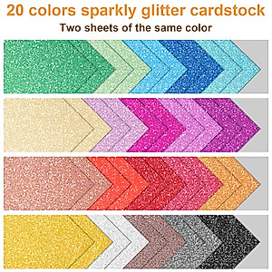 40 Sheets 20 Colors Glitter Cardstock, BetyBedy Cricut Paper Cardstock, No-Shed Sparkly Glitter, A5 Glitter Paper for Arts and Crafts - Card Making, Scrapbooking, DIY Projects