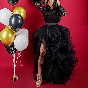 Lisong Women Maxi Tulle Floor Length Layered High Waist Special Occasion Skirt 2XL Black