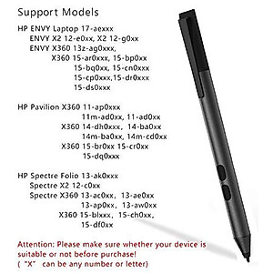 ﻿Stylus Active Pen for HP Pavilion x360 11m-ad0 14M-ba0 14-cd0 15-br0; HP Envy x360 15-bp0 15-bq0, x360 15-cn0, X2 12-e0xx,X2 12g0xx ; HP Spectre x360 13-ac0xx 15-blxxx (Black)