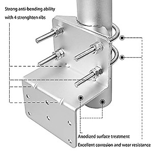 K001 V3 Antenna Pole Mount, Upgraded Ribbed Bracket Combine with Double U-Bolts 12" Longer 2mm Thicker Pole for Outside Home Antenna Installation