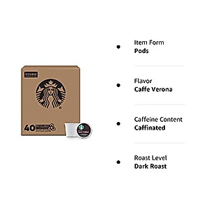 Starbucks K-Cup Coffee Pods—Dark Roast Coffee—Caffè Verona for Keurig Brewers—100% Arabica—1 box (40 pods)