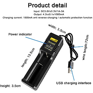 21700 Rechargeable Battery Charger,Single-Slot Intelligent Battery Charger for 3.7V Li-ion 26650,21700 5000mah,18650,18500,18350,16650 Rechargeable Battery