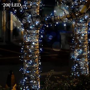 Dolucky Solar Christmas Lights, 8 Modes Solar Powered String Lights, 72ft 200LED Waterproof White Solar Christmas Light Outdoor Outdoor for Fence Balcony Home Trees Holiday Party Decor (White, 2pack)