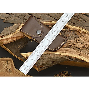 5" Genuine Leather Knife Holster with Belt Buckle – Holding Sheath for Pocket Knives, Folding Knife- Compact Draw EDC Knife Holster Belt – Brown, Camping, Hunting, and Outdoors.