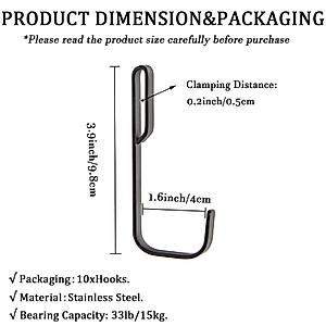 hotwolf 10Pack Stainless Steel J Shaped Hooks,Black Wire Rack Hooks,Heavy Duty S Hooks,Multi Purpose Storage Hooks,Hanging Metal Hooks for Kitchenware Towels Handbag