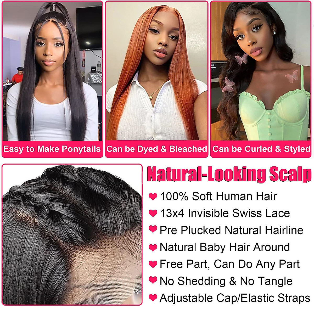 Queen Story 26 Inch Lace Front Wigs Human Hair 13x4 Straight Human Hair Lace Front Wigs For Black Women 180% Density Transparent HD Lace Front Wigs Human Hair Pre Plucked With Baby Hair