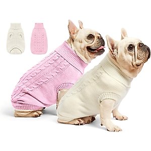 Roseelk 2 Pack Dog Sweaters for Small Dogs - Puppy Medium Warm Clothes in Winter, Turtleneck Pullover Design for Boy Girl Pet, Doggie, Cat, Kitten Chihuahua Bulldog Pug Beagles (S, Pink, Beige)