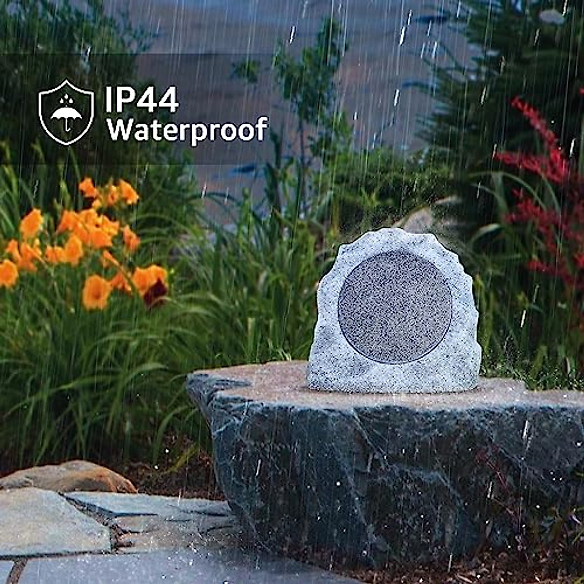 NiceBuy Rock Speakers Outdoor Waterproof Bluetooth Wireless Solar Powered Rock Speaker System Rechargeable with Lights&TWS Pair Function for Patio Outside Garden Deck Yard BBQ