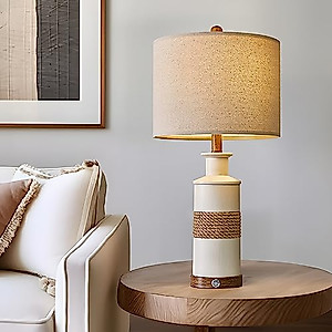 BOBOMOMO 24.5" USB A+C 3-Way Dimmable Touch Control Boho Table Lamp Set of 2 for Living Room Nightstand Beside Lamps for Bedroom(Include Two Bulbs)