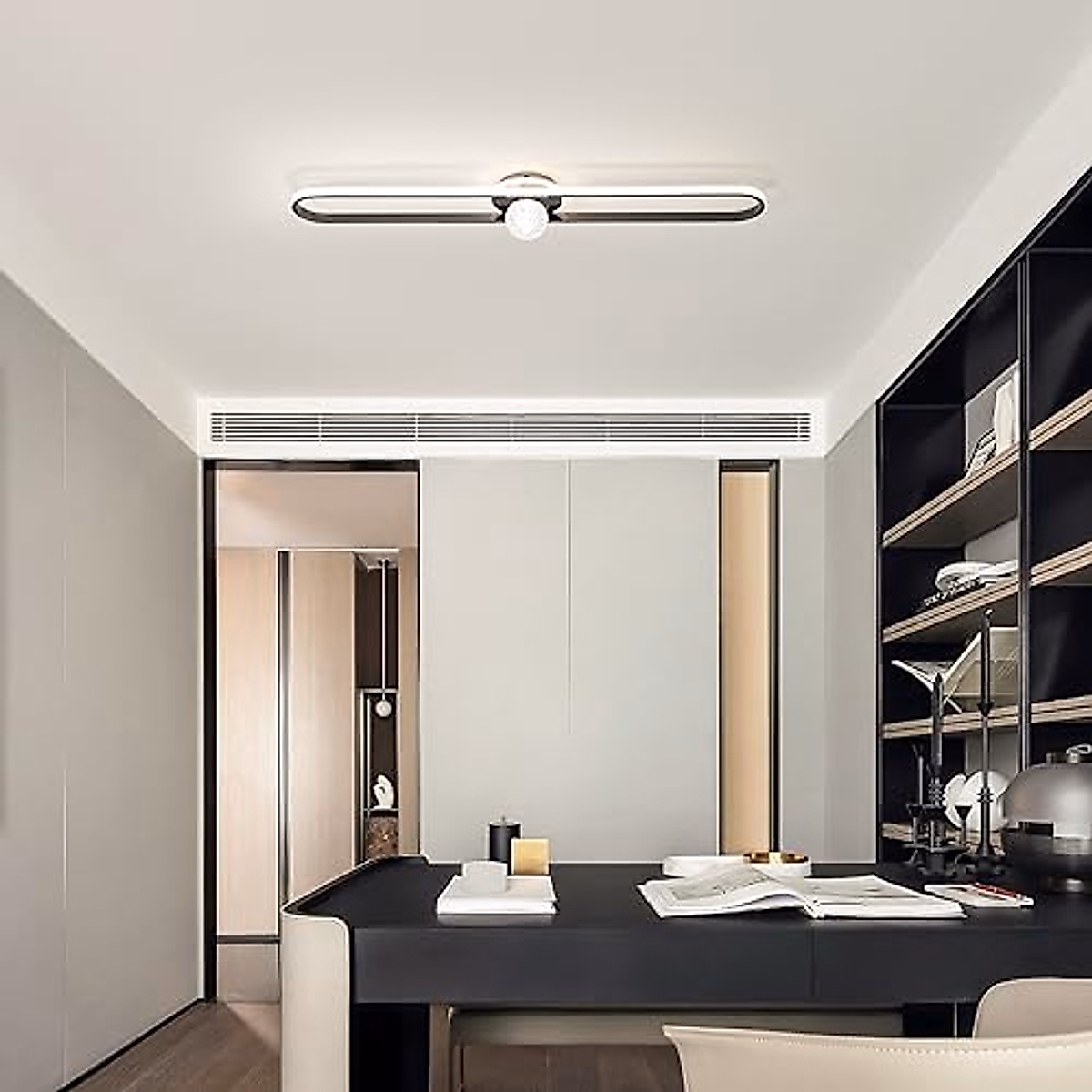 Qcyuui Kitchen Lighting Fixtures Modern LED Ceiling Light with Remote,Dimmable Acrylic Linear Ceiling Lamp for Hallway Dining Room Closet 39.4in Semi Flush Mount Wraparound Shape(48W/Crystal Ball)