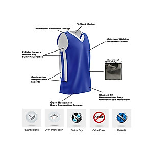 Youth Boys Reversible Mesh Performance Athletic Basketball Jerseys Blank Team Uniforms for Sports Scrimmage (1 Piece) (Blue/Wht, Youth Medium)