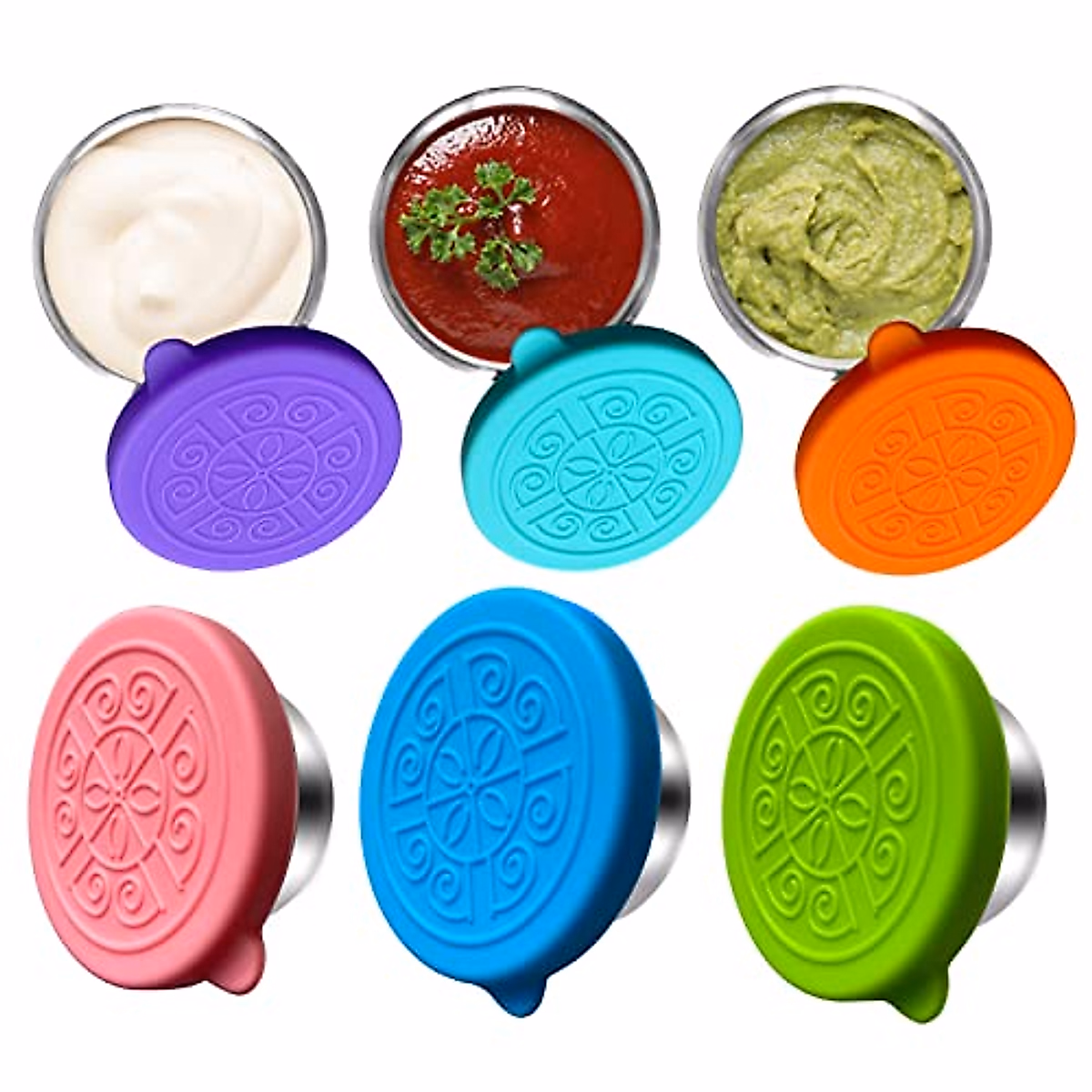6 Pack Salad Dressing Containers To Go,1.6oz Stainless Steel Condiment Cup Mini Sauce Containers for Lunch Bento Box with Leakproof Food-grade Silicone Lids for Snack,Dessert,Souffle,Kids Lunch