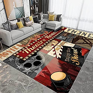 Vintage Cinema Home Movie Theater Modern Area Rugs Soft Floor Mat Non-Slip Carpets Indoor Home Decoration for Living Room Bedroom Playing Room Office 5'x7'