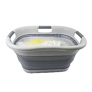 SAMMART 30L (7.9 gallon) Collapsible Plastic Laundry Basket - Foldable Pop Up Storage Container/Organizer - Portable Washing Tub - Space Saving Hamper/Basket (Grey/Dark Grey (Set of 2))