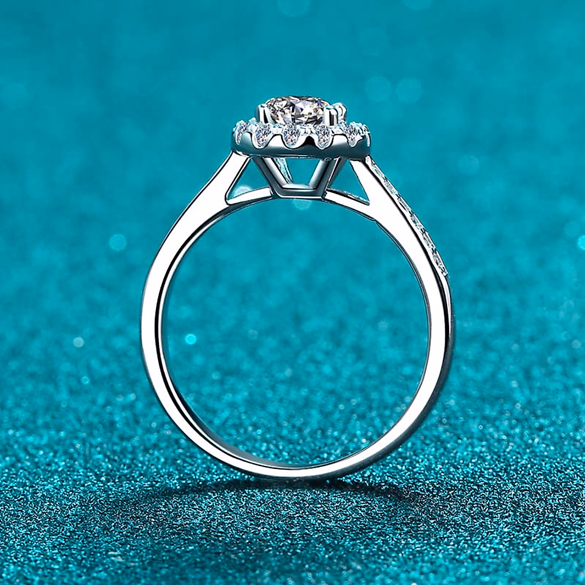 2 Carat Cushion Cut Halo Moissanite Round Cut/Shape Classic Yet Unique Halo Style Pave Set Diamond Engagement Ring Sterling Silver with 18K White Gold Plated Moissanite Ring for Women Ring Size 8