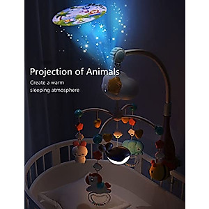 BSROLUNA Baby Crib Mobile with Music and Lights, Baby Mobile for Crib with Animals Projection, Hanging Rotating Animals Rattles, 19 Songs and lullabies, Cartoon Baby Crib Toys for Girls (Baby Pink)