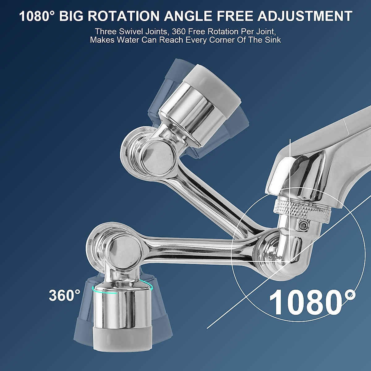 Edulnke 1080° Swivel Faucet Extender, Multifunctional 1080 Degree Rotating Robotic Arm Extension Faucet Aerator, Bigger Angle Splash Filter Faucet Extender Universal Model for Kitchen/Bathroom Sink