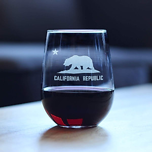 California Flag Stemless Wine Glass - State Themed Drinking Decor and Gifts for Californian Women & Men - Large 17 Oz Glasses