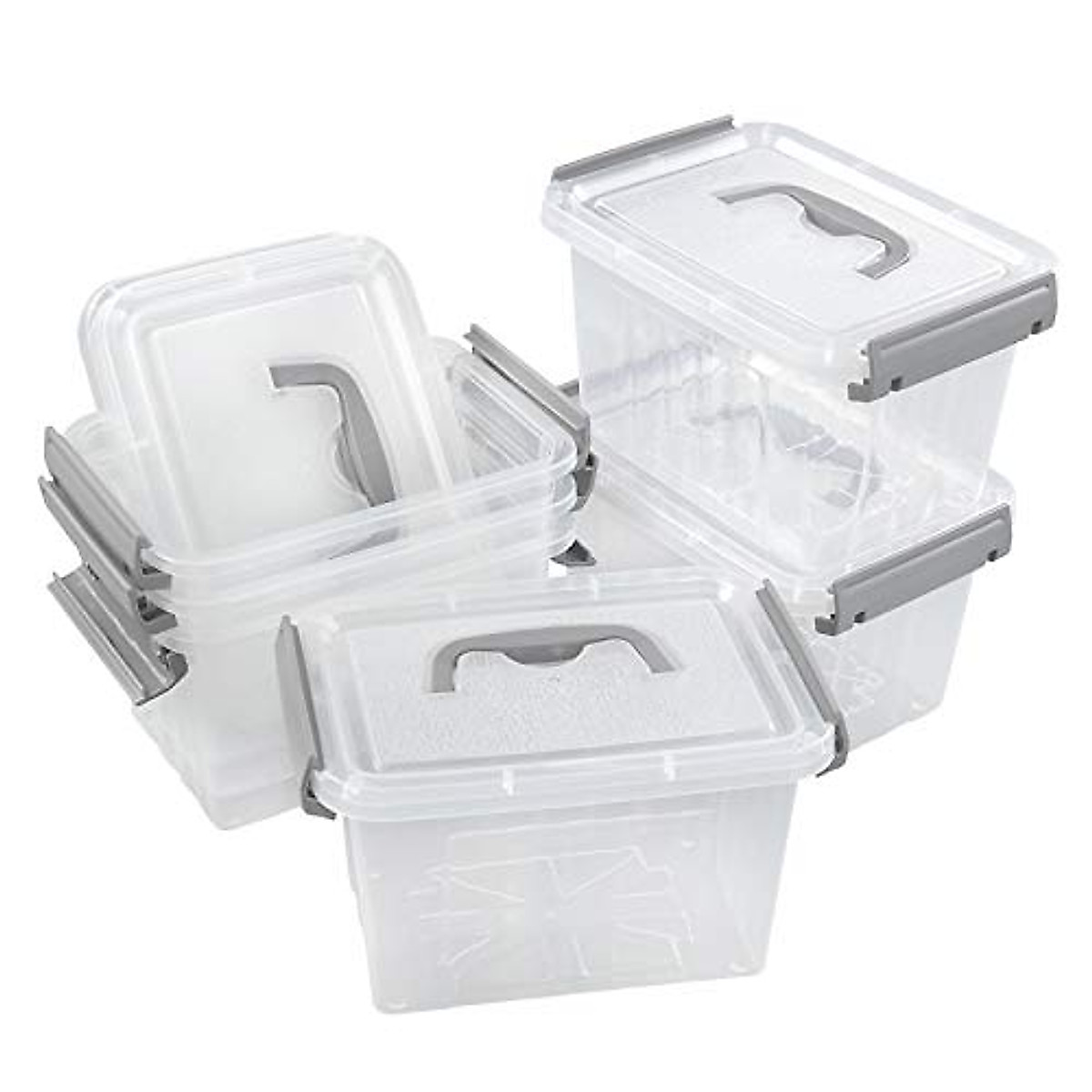 Farmoon 3.5 Quart Clear Storage Bin, Small Plastic Stackable Box/Cotainer with Lid and Grey Handle, 6 Packs