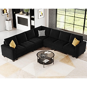 Belffin Modular Velvet Sectional L Shape Sofa Couch Oversized Convertible Sectional Sofa Couch with Reversible Chaise for Living Room Black