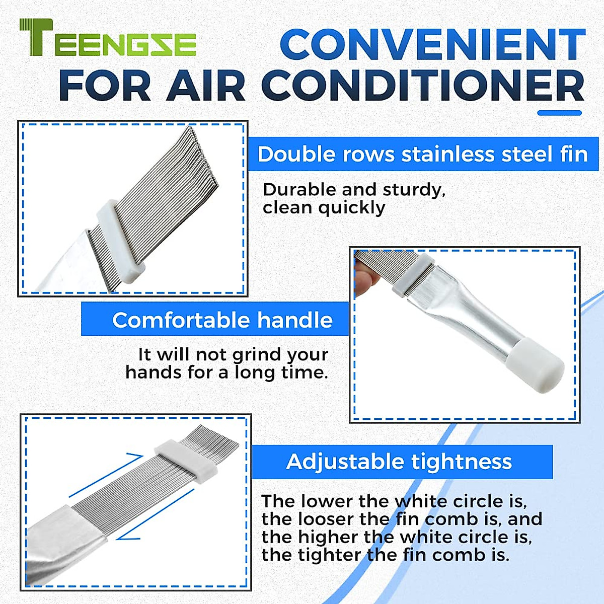 TEENGSE 7PCS Air Conditioning Brush Set, FCR6 Fin Comb Tool, Radiator Condenser Fin Comb, Stainless Steel Air Conditioner Condenser Fin Comb for Cleaning AC Evaporator Radiator Refrigerator