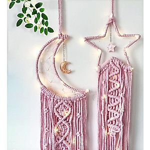 Dream Catchers Star Moon Dream Catcher Pink Room Decor, Macrame Dream Catcher Girls Teenager Bedroom Wall Decor,Boho Dream Catcher Girls Room Decor Teen Girl Gifts for Women Birthday Gifts Mother Day
