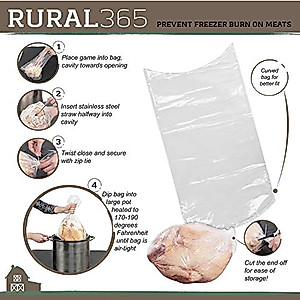 Rural365 Poultry Shrink Bags 25ct Large Turkey Bag - Heat Dip Shrinking Wrap Storage Bags, 16 x 28 Inch with Steel Straw