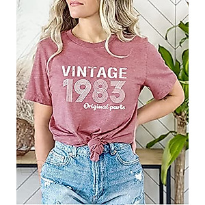Vintage1983 Shirts for Women 40th Birthday Gifts T Shirts 1983 Birthday Gifts Idea Shirts Retro Birthday Party Idea Tops(Pink,M)