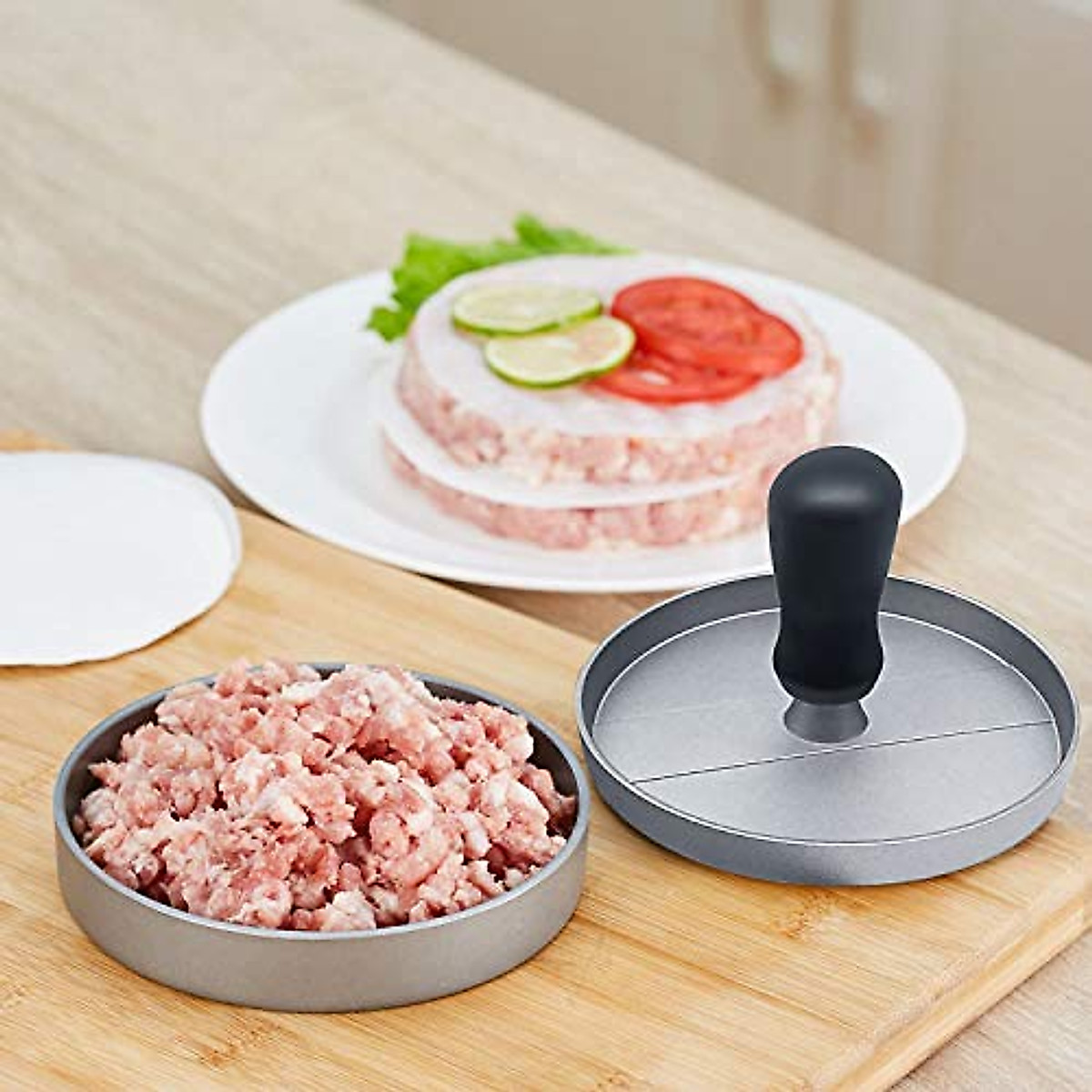 Uniyou Burger Press Hamburger Press Patty Maker Non-stick Aluminum Burger Press Patty Maker Mold with 100 Wax Papers for Barbecue Grill Stuffed Cheeseburger Burger Stuffer Beef
