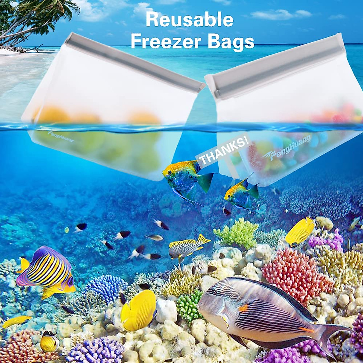 12 Reusable Food Storage Bags,STAND UP Reusable Freezer Bags,Snack,Lunch,Sandwich Ba