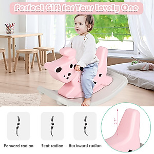 BABY JOY Kids Rocking Horse,Ride-on Horse for Toddlers with Music & Lights, HDEP Ride Animal Dog Rocker for Indoor & Outdoor,Boys & Girls Rocking Toy for Age 6 Mons Up (Pink)