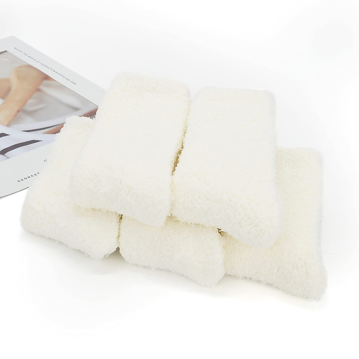 Zando Plush Slipper Socks Warm Winter Socks White Socks Sleep Sofa Slipper Socks Cute Fuzzy Socks Plush Crew Socks Fluffy Ankle Socks Thick Bed Socks Gifts for Women D 5/Pure White One Size