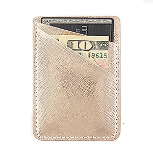 Obbii Iridescent Pink PU Leather Card Holder for Back of Phone With 3M Adhesive Stick-on Credit Card Wallet Pockets for iPhone and Android Smartphones (fit for 4.7 inches or above) (Gold)
