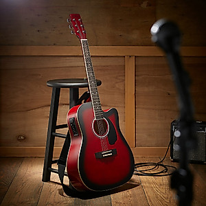 Ashthorpe Full-Size Dreadnought Cutaway Acoustic-Electric Guitar Bundle - Premium Tonewoods - Red