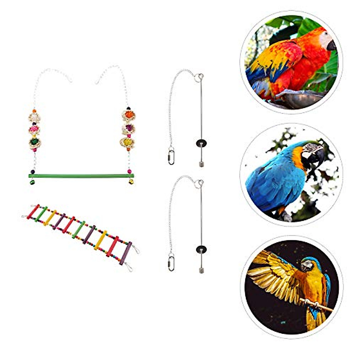 PATKAW Chicken Swing Toys 8 Pcs Parrot Bird Toy Bird Perch Bird Cage Hammock Toy Set Wooden Hammock Wooden Swing