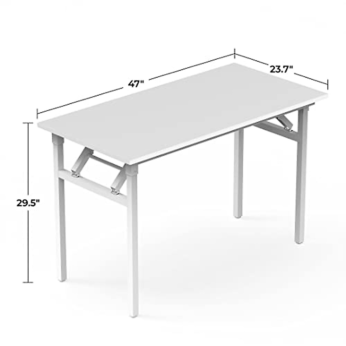 Halter Folding Desk Table for Small and Large Spaces, Collapsible Computer Desk for Office, Bedroom, and Study - 47” Space-Saving Portable, Foldable Study Table - White Desk, White Frame