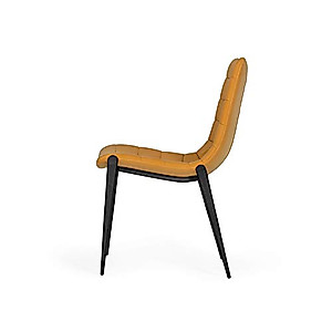 Limari Home Medard Collection Industrial Style Eco-Leather Upholstered Dining Chair with Black Powder Coated Iron Legs (Set of 2), Tan