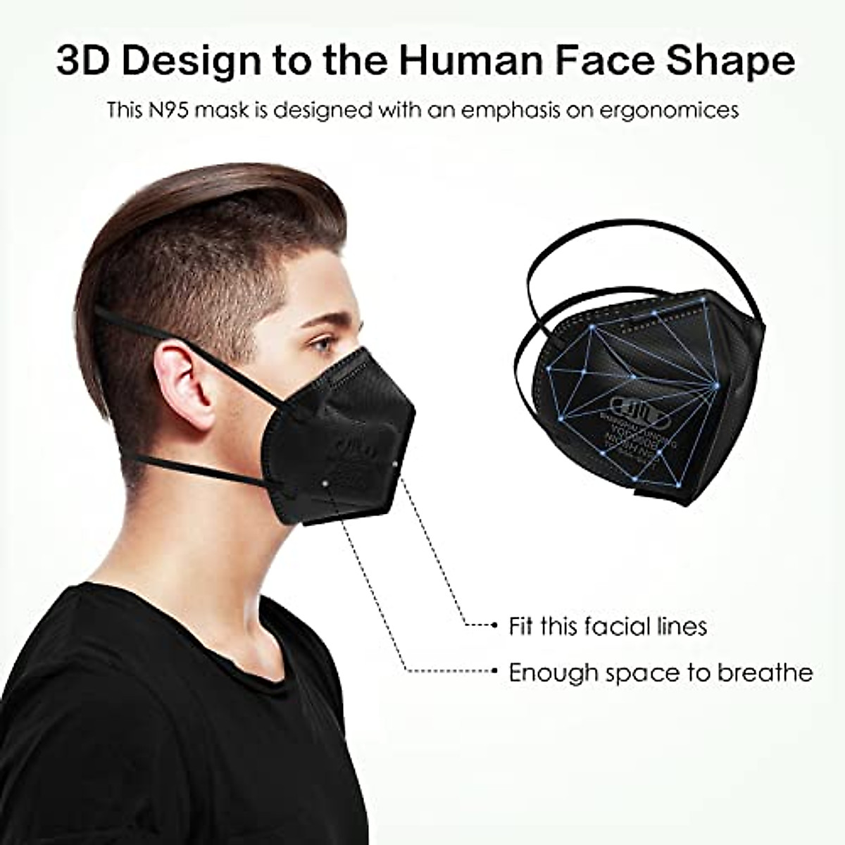 N95 Mask NIOSH Approved 25-Pack, Particulate Respirator N95 Face Masks Universal Fit - Individually Wrapped, Black