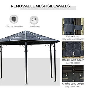 Walnut 13' X 13' Hardtop Hexagonal Gazebo Canopy with Steel Roof, Heavy-Duty Aluminum Alloy Frame Ventilating Mesh Sidewalls