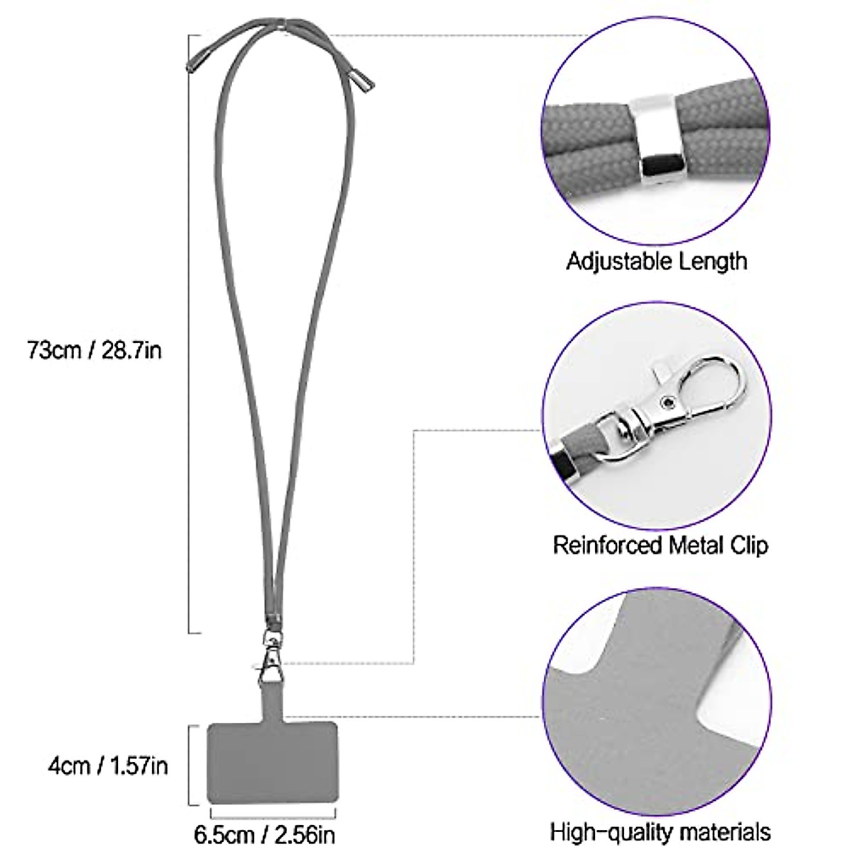 FYY Cell Phone Lanyard,[2 Pack] Cell Phone Lanyards for Women/Men,Universal Crossbody Lanyard for Cell Phone Around the Neck Compatible with iPhone,Samsung Galaxy and All Smartphones-Grey