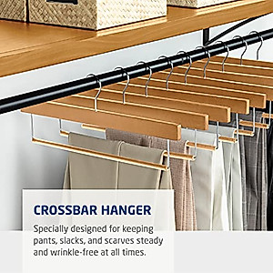 High-Grade Wooden Slack/Trouser Pants Hangers with Non Slip Bar (10 Pack) Smooth Finish, Durable Wooden Hangers - Slim & Sleek Space Saving Closet Hangers, 360° Hook- Ideal for Pant, Jeans, Slacks Etc