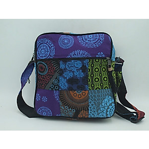 Fwosi Cotton Crossbody Bag with zipper - Unisex Patchwork Tote Bag for Men & Women - Lightweight, Bohemian Bags - 7 Compartments