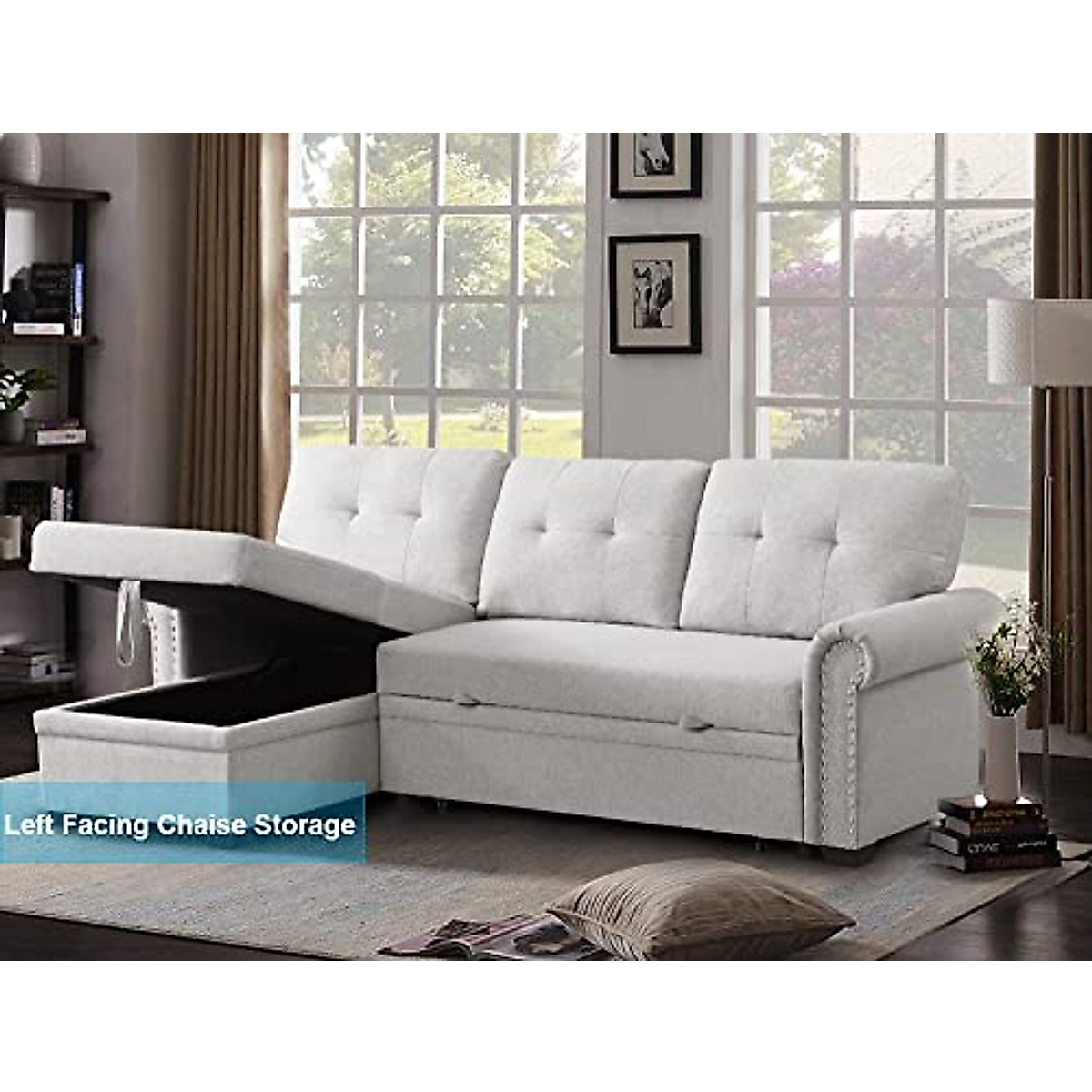 Small Sectional Sofa Bed Sleeper Couch Pull Out Couch Bed with Storage Chaise for Apartment,Living Room, Basement, Guest Room, Grey