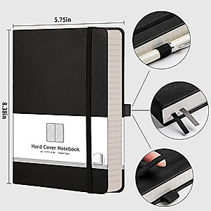 AHGXG Thick Journal Lined Notebook - 320 Numbered Pages Journal for Writing A5 Notebook College Ruled, 100gsm Lined Paper, Leather Hardcover, for Women Men Work Office School, 5.75'' X 8.38''-Black