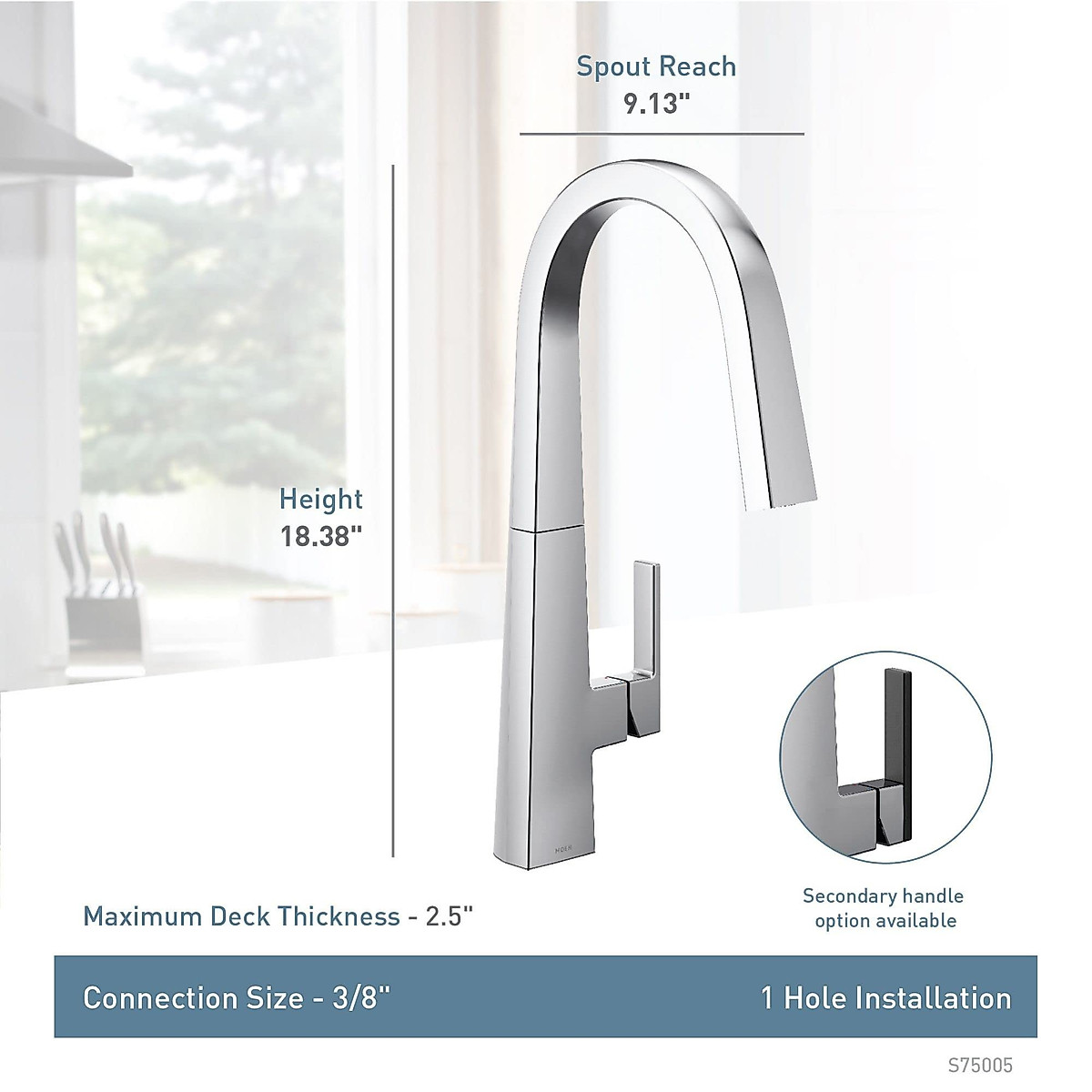 Moen S75005BLS Nio One-Handle Pull-down Kitchen Faucet with Power Clean, Includes Secondary Finish Handle Option, Black Stainless
