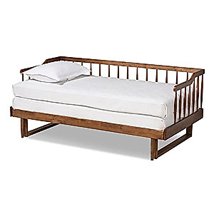 BOWERY HILL Walnut Wood Expandable Twin to King Size Spindle Daybed