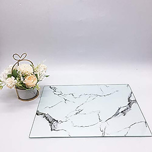 VASUHOME Glass Cutting Board, 16 * 12 inch Set of 1 Tempered Glass Cutting Board, Decorative Square Marble Chopping Board for Kitchen, Scratch, Heat, Shatter Resistant Cutting Mat, White