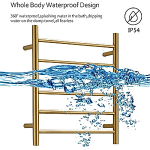 Towel Warmer Drying Rack, Electric Brushed Gold Heated Towel Rail Radiator for Bathroom, Wall Mounted Heated Towel Rack with On/Off Switch, 304 Stainless Steel, 600X520x125mm,Hardwired