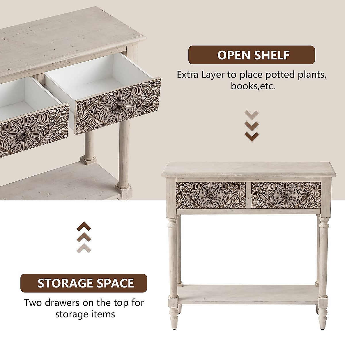 COSIEST Console Table with 2 Drawers, MDF Narrow Entryway Table with Storage Shelf, Wood Accent Sofa Table for Living Room, Entrance, Hallway, Couch, Light Grey