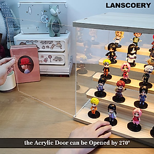LANSCOERY Acrylic Display Case with LED Light, Clear 5 Tier Organization, Dustproof Wooden Display Box, Exclusive Showcase for Collectibles, Mini Figures and Funko Pop, 11.8x11x11.8inch